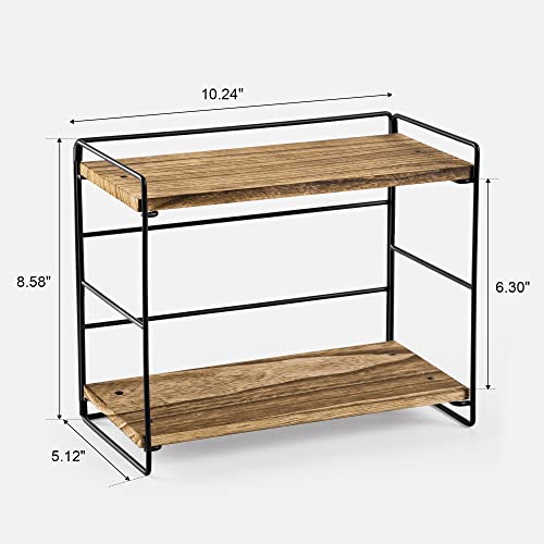 SRIWATANA Kitchen Countertop Organizer Set of 2, Bathroom Counter Shelf Spice Rack Sink Countertop Storage Desktop Large Wood Shelf - Carbonized Black