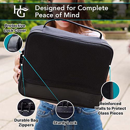 Herb Guard XL Smell Proof Bag & Stash Box with Combo Lock (Case Holds Up to 5 Ounces) - Includes YKK Zippers, 250ml / Half oz Smell Proof Jar, Built in Tray & Travel Bags (Black)