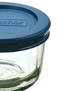 Anchor Hocking 1-Cup Round Food Storage Containers Clear glass with Blue Plastic Lids, Set of 6 -