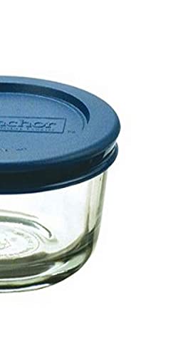 Anchor Hocking 1-Cup Round Food Storage Containers Clear glass with Blue Plastic Lids, Set of 6 -