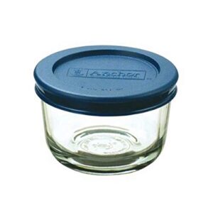 anchor hocking 1-cup round food storage containers clear glass with blue plastic lids, set of 6 –