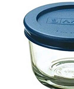 Anchor Hocking 1-Cup Round Food Storage Containers Clear glass with Blue Plastic Lids, Set of 6 -