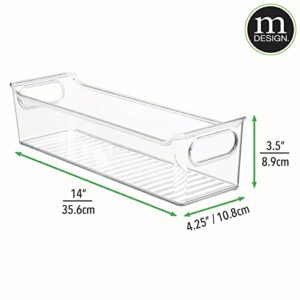 mDesign Slim Plastic Kitchen Storage Container Bins with Handles -Organization in Pantry, Cabinet, Refrigerator or Freezer Shelves - Food Organizer for Fruit, Yogurt, Squeeze Pouches - 4 Pack - Clear