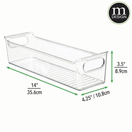 mDesign Slim Plastic Kitchen Storage Container Bins with Handles -Organization in Pantry, Cabinet, Refrigerator or Freezer Shelves - Food Organizer for Fruit, Yogurt, Squeeze Pouches - 4 Pack - Clear