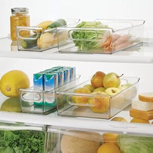 mDesign Slim Plastic Kitchen Storage Container Bins with Handles -Organization in Pantry, Cabinet, Refrigerator or Freezer Shelves - Food Organizer for Fruit, Yogurt, Squeeze Pouches - 4 Pack - Clear