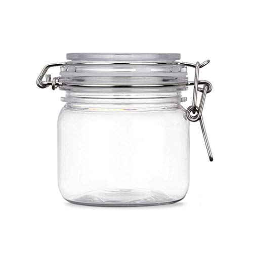 2Pcs 10 Oz/300ml Clear Round Plastic Home Kitchen Storage Sealed Jar Bottles with Leak Proof Rubber and Hinged Lid for Herbs, Spices, Candy, Gift, Arts and Crafts Storage Multi-purpose Container