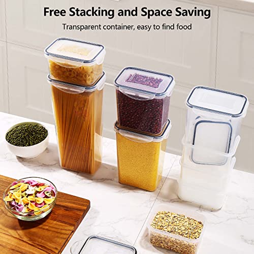 Airtight Food Storage Containers Set-Kitchen and Pantry Organization 16 Pack, BPA-Free Plastic Containers with Lids for Dry Food, Cereal, Flour & Sugar, Include Labels, Marker & Spoon Set