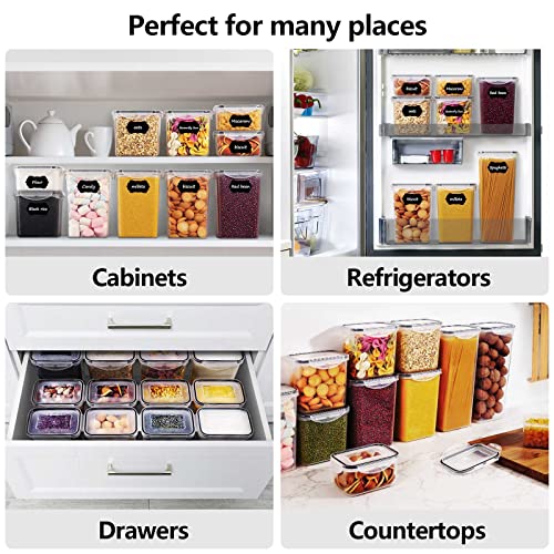 Airtight Food Storage Containers Set-Kitchen and Pantry Organization 16 Pack, BPA-Free Plastic Containers with Lids for Dry Food, Cereal, Flour & Sugar, Include Labels, Marker & Spoon Set