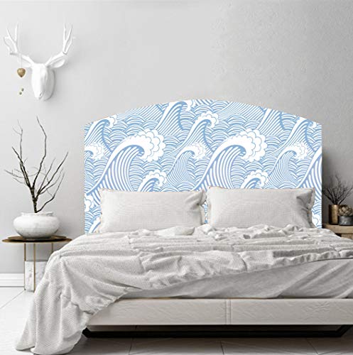 Cute Sea Waves Adhesive Shelf Liner Peel & Stick Dresser Drawer Sticker Cabinet Sticker Furniture Contact Paper, 17.7 Inch by 9.8 Feet (17.7 Inch by 9.8 Ft, Blue/White)