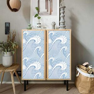 Cute Sea Waves Adhesive Shelf Liner Peel & Stick Dresser Drawer Sticker Cabinet Sticker Furniture Contact Paper, 17.7 Inch by 9.8 Feet (17.7 Inch by 9.8 Ft, Blue/White)