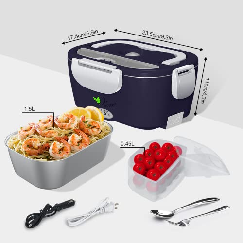 Vovoir Electric Heating Lunch Box 60W 110V/12V/24V 3 in 1 Portable Food Warmer Lunch Heater for Car Truck Home Work,Heated Lunch Boxes for Adults-Leak Proof,Removable Stainless Steel Food Container