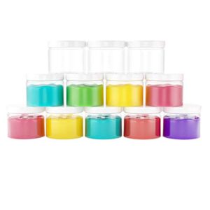 Slime Containers with Water-tight Lids (8 oz, 12 Pack) - Clear Plastic Food Storage Jars with Individual Labels- Great for your slime kit - BPA Free