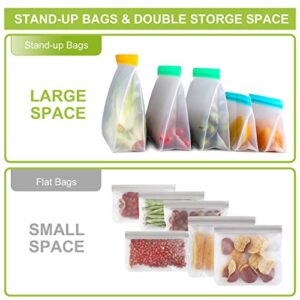 Reusable Ziplock Bags Silicone, 10 Pack Reusable Freezer Bags LeakProof, Seal Reusable Snack Bags for Kids - 2 Gallon + 4 Sandwich + 4 Snack Bags for Food Storage Meat Fruit Cereal | BPA Free