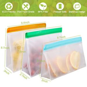 Reusable Ziplock Bags Silicone, 10 Pack Reusable Freezer Bags LeakProof, Seal Reusable Snack Bags for Kids - 2 Gallon + 4 Sandwich + 4 Snack Bags for Food Storage Meat Fruit Cereal | BPA Free