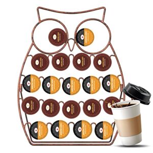 k cup holder, coffee pod holder, owl k cup coffee capsule holder, holds 20 coffee pods, for home coffee bar accessories and organizer(vintage copper)