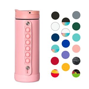 elemental 14 oz iconic pop fidget water bottles, kids bottles for school girls and boys, triple wall vacuum insulated stainless steel leak proof kid bottle with straw lid – rose