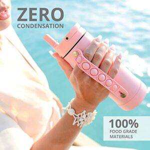 Elemental 14 oz Iconic Pop Fidget Water Bottles, Kids Bottles for School Girls and Boys, Triple Wall Vacuum Insulated Stainless Steel Leak Proof Kid Bottle with Straw Lid - Rose