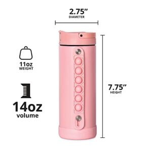 Elemental 14 oz Iconic Pop Fidget Water Bottles, Kids Bottles for School Girls and Boys, Triple Wall Vacuum Insulated Stainless Steel Leak Proof Kid Bottle with Straw Lid - Rose