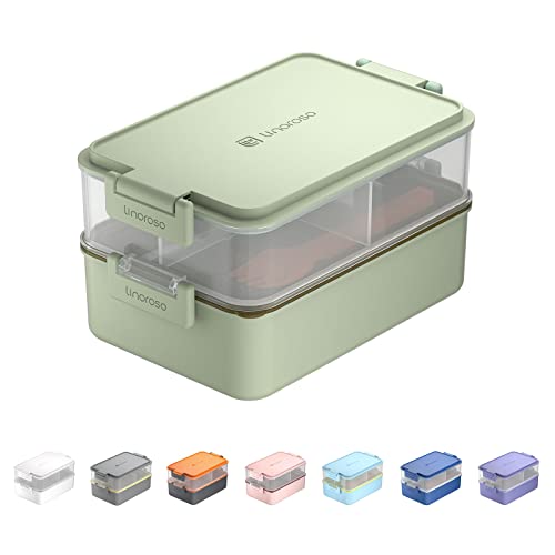 linoroso Stackable Bento Box Adult Lunch Box | Meet All You On-the-Go Needs for Food, Salad and Snack Box, Premium Bento Lunch Box for Adults Include Utensil Set, Dressing Containers - Pale Mint