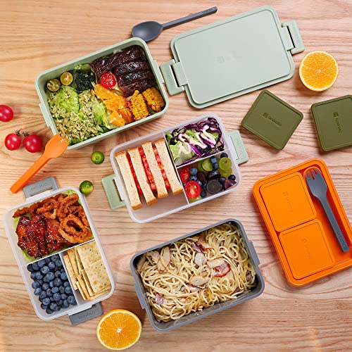 linoroso Stackable Bento Box Adult Lunch Box | Meet All You On-the-Go Needs for Food, Salad and Snack Box, Premium Bento Lunch Box for Adults Include Utensil Set, Dressing Containers - Pale Mint