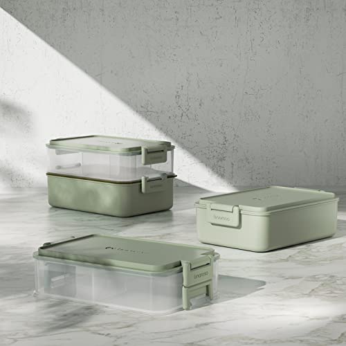 linoroso Stackable Bento Box Adult Lunch Box | Meet All You On-the-Go Needs for Food, Salad and Snack Box, Premium Bento Lunch Box for Adults Include Utensil Set, Dressing Containers - Pale Mint