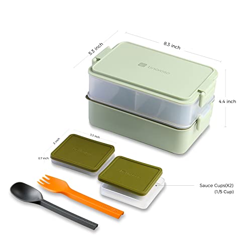 linoroso Stackable Bento Box Adult Lunch Box | Meet All You On-the-Go Needs for Food, Salad and Snack Box, Premium Bento Lunch Box for Adults Include Utensil Set, Dressing Containers - Pale Mint