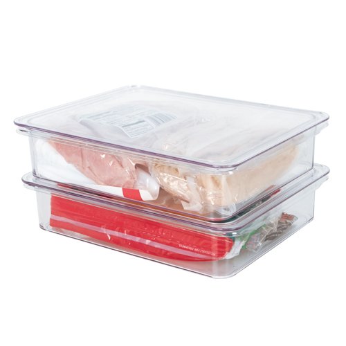 Kitchen Spaces KSDB12-AMZ Compact Deli Bins Stackable Food Storage Organizer for Fridge, Freezer, and Pantry, 8.7" x 3.5" x 6.8", Clear