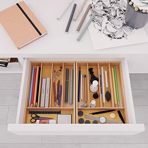 BAMEOS Utensil Drawer Organizer, Cutlery Tray Desk Drawer Organizer Silverware Holder Kitchen Knives Tray Drawer Organizer, 100% Pure Bamboo Cutlery in Natural Color (9.75)