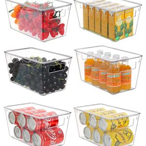 Plastic Storage Bin with Lids, ESARORA Stackable Clear Organizer Basket Bins with Handle for Fridge, Cabinet, Bedroom, Closet, Bathroom, Office, Kitchen & Pantry Organization, 6 PACK