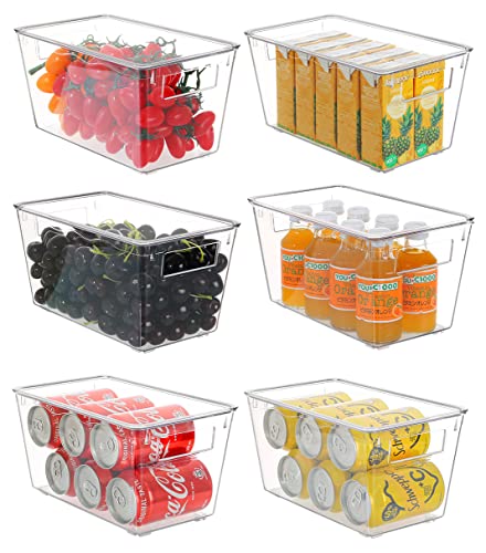 Plastic Storage Bin with Lids, ESARORA Stackable Clear Organizer Basket Bins with Handle for Fridge, Cabinet, Bedroom, Closet, Bathroom, Office, Kitchen & Pantry Organization, 6 PACK