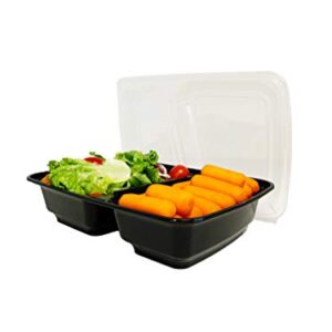 Reli. Meal Prep Containers, 30 oz. (50 Pack) - Black 2 Compartment Food Containers with Lids, Microwavable Food Storage Containers - Black Reusable Bento Box/Lunch Box Containers for Meal Prep (30 oz)