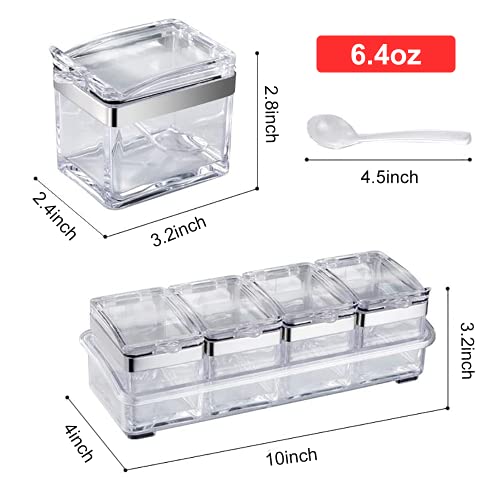 Aogist Kitchen Spice Pots 4 Pieces Clear Seasoning Box, Storage Container Condiment Jars Acrylic Seasoning Box with Cover and Spoon