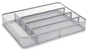 tqvai mesh cutlery tray 5 compartments kitchen silverware holder utensil flatware organizer, silver