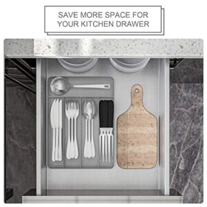 TQVAI Mesh Cutlery Tray 5 Compartments Kitchen Silverware Holder Utensil Flatware Organizer, Silver