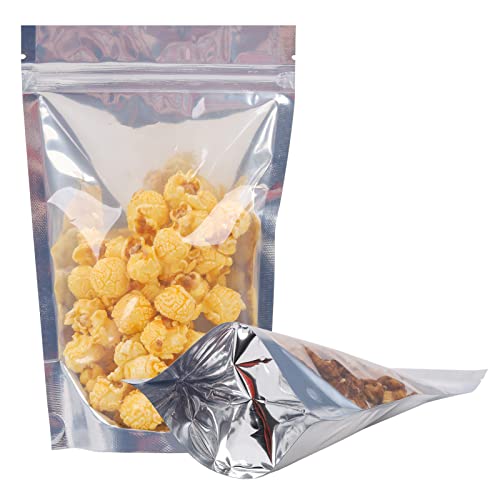 LOKQING Mylar Bags for Food Storage Resealable Bags for Small Business Stand Up Packaging Bags (100PACK,4.9 x7.9Inches)