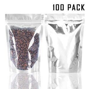 LOKQING Mylar Bags for Food Storage Resealable Bags for Small Business Stand Up Packaging Bags (100PACK,4.9 x7.9Inches)