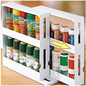 spice rack seasoning storage holder, two 2-tiered shelves, seasoning spice jar rack rotating cabinet shelf double kitchen organizer swivel spice rack for spice bottles