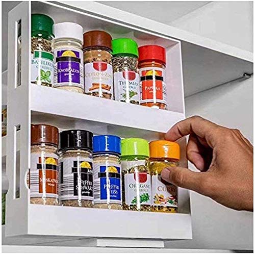 Spice Rack Seasoning Storage Holder, Two 2-Tiered Shelves, Seasoning Spice Jar Rack Rotating Cabinet Shelf Double Kitchen Organizer Swivel Spice Rack For Spice Bottles