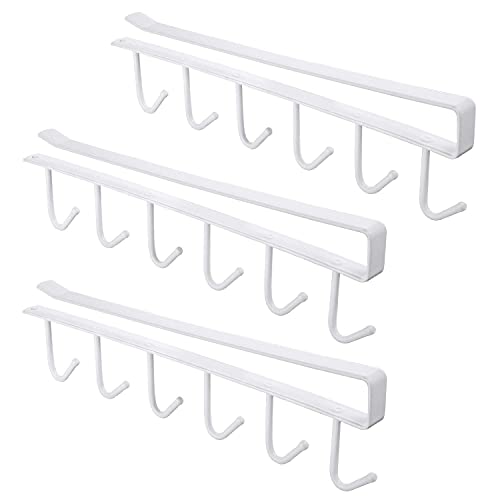 Achoulei 3pcs Mug Hooks Under Cabinet Coffee Mug Cup Holder Rack, Drilling Free Coffee Mug Cup Hanger Organizer for Kitchen Cabinets Storage - Fit for 1 Inch Thickness Shelf or Less (White)