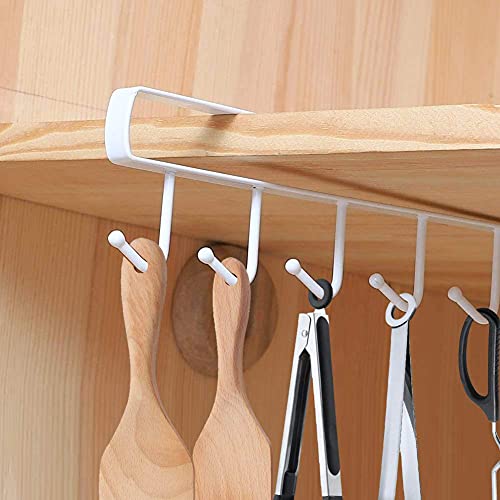 Achoulei 3pcs Mug Hooks Under Cabinet Coffee Mug Cup Holder Rack, Drilling Free Coffee Mug Cup Hanger Organizer for Kitchen Cabinets Storage - Fit for 1 Inch Thickness Shelf or Less (White)