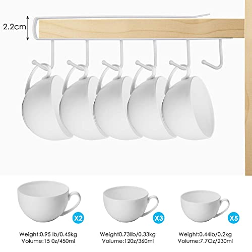 Achoulei 3pcs Mug Hooks Under Cabinet Coffee Mug Cup Holder Rack, Drilling Free Coffee Mug Cup Hanger Organizer for Kitchen Cabinets Storage - Fit for 1 Inch Thickness Shelf or Less (White)