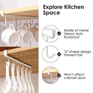 Achoulei 3pcs Mug Hooks Under Cabinet Coffee Mug Cup Holder Rack, Drilling Free Coffee Mug Cup Hanger Organizer for Kitchen Cabinets Storage - Fit for 1 Inch Thickness Shelf or Less (White)