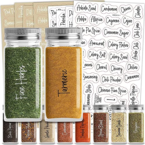 Talented Kitchen 272 Spice Labels Stickers, Clear Spice Jar Labels Preprinted for Seasoning Herbs Kitchen Spice Rack Organization, Water Resistant, Black and White Script