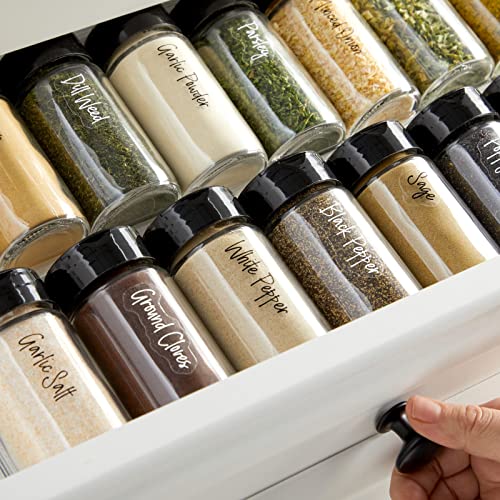 Talented Kitchen 272 Spice Labels Stickers, Clear Spice Jar Labels Preprinted for Seasoning Herbs Kitchen Spice Rack Organization, Water Resistant, Black and White Script