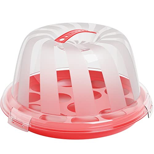 Cake Cupcake Carrier with Lid and Handle | 9" Round Cake Container Holder with Dome Cover | Plastic Pie Carrier Cake Storage Container | Easy Transport for Bunt Cake Keeper Platter Tray