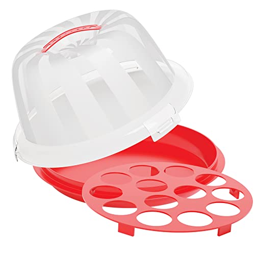 Cake Cupcake Carrier with Lid and Handle | 9" Round Cake Container Holder with Dome Cover | Plastic Pie Carrier Cake Storage Container | Easy Transport for Bunt Cake Keeper Platter Tray