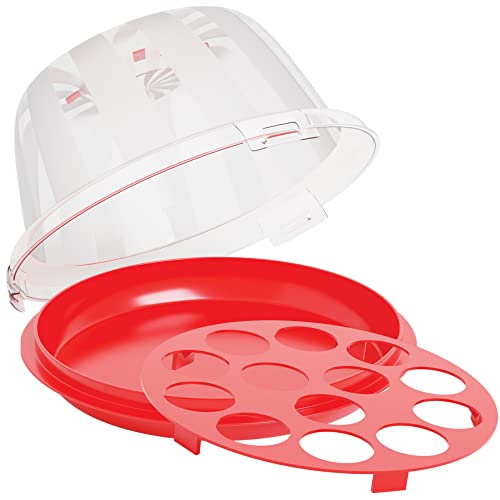 Cake Cupcake Carrier with Lid and Handle | 9" Round Cake Container Holder with Dome Cover | Plastic Pie Carrier Cake Storage Container | Easy Transport for Bunt Cake Keeper Platter Tray