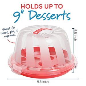 Cake Cupcake Carrier with Lid and Handle | 9" Round Cake Container Holder with Dome Cover | Plastic Pie Carrier Cake Storage Container | Easy Transport for Bunt Cake Keeper Platter Tray