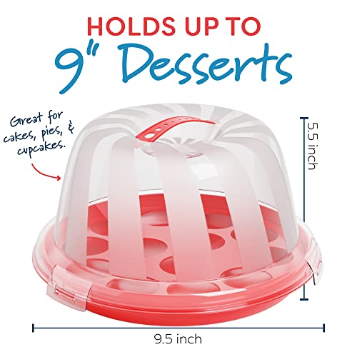 Cake Cupcake Carrier with Lid and Handle | 9" Round Cake Container Holder with Dome Cover | Plastic Pie Carrier Cake Storage Container | Easy Transport for Bunt Cake Keeper Platter Tray