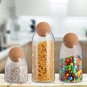 Suwimut 3 Pack Glass Jar with Airtight Cork Lid Ball, Clear Candy Jar Mason Jars Food Storage Canister with Seal Wood Cork Round Stopper for Serving Spice Sugar Salt Tea Coffee, 500ML, 900ML, 1200ML